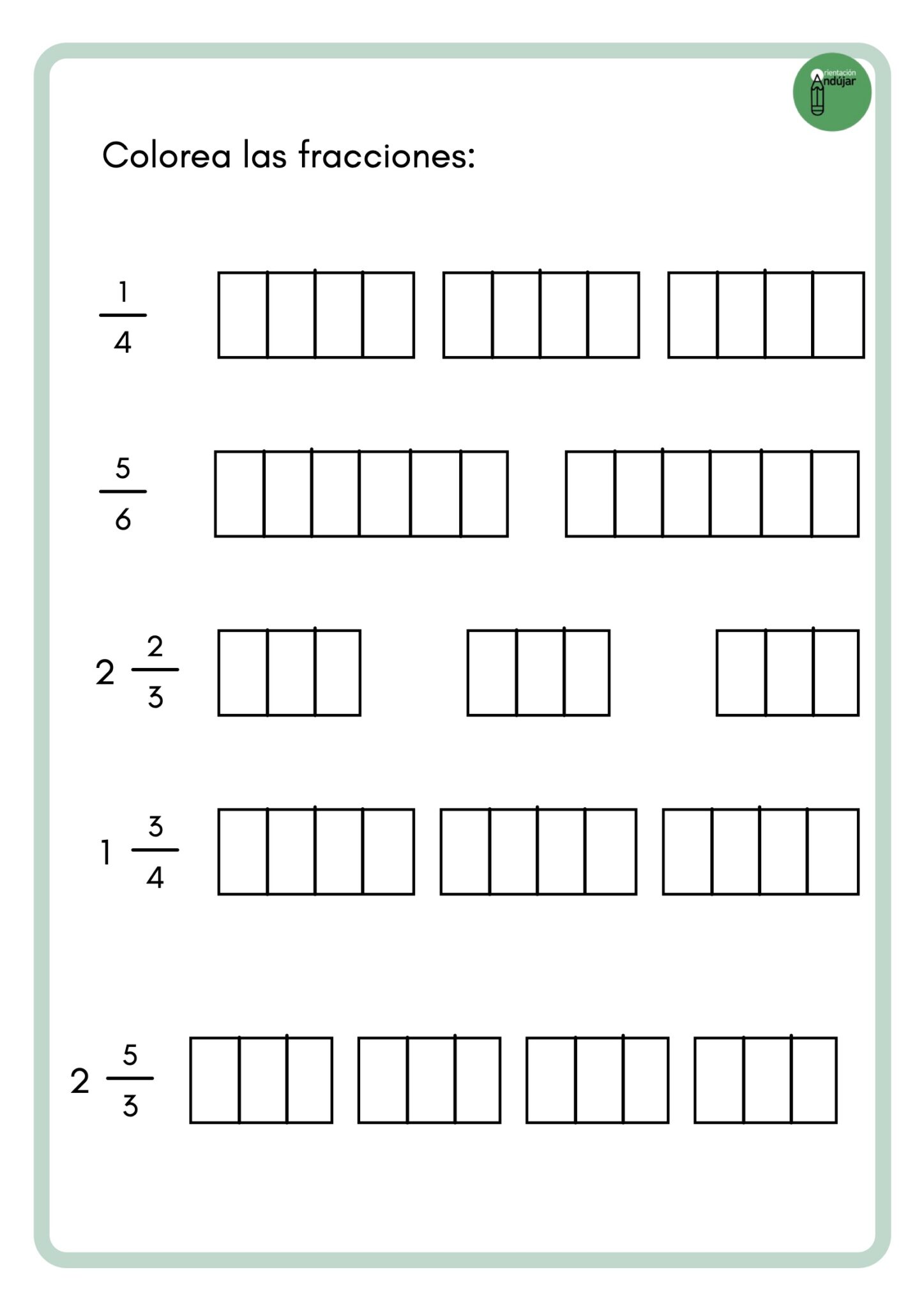 Cuadernos de Actividades con fracciones - Orientacion Andujar