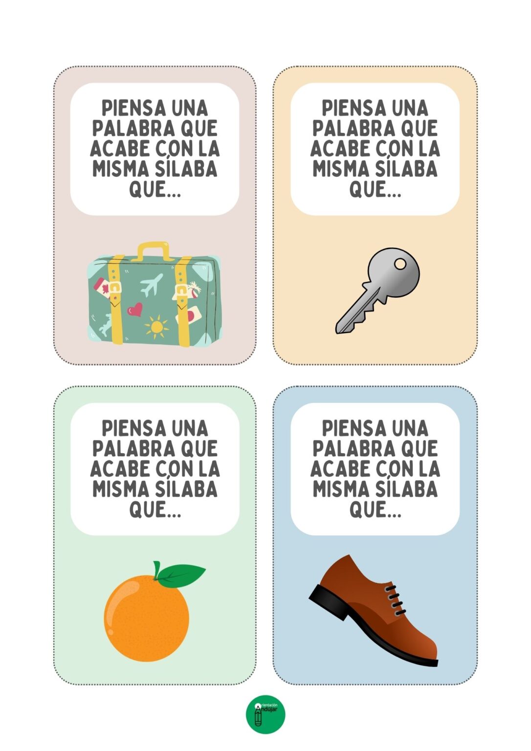 Tarjetitas retos fonológicos: Última sílaba de la palabra - Orientacion ...