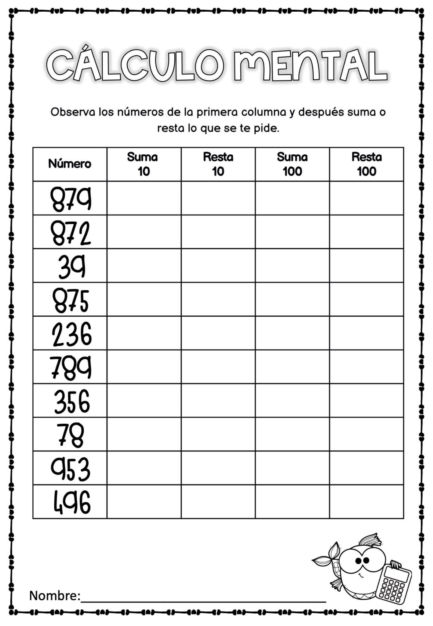 Calculo mental hasta el 999 - Orientacion Andujar