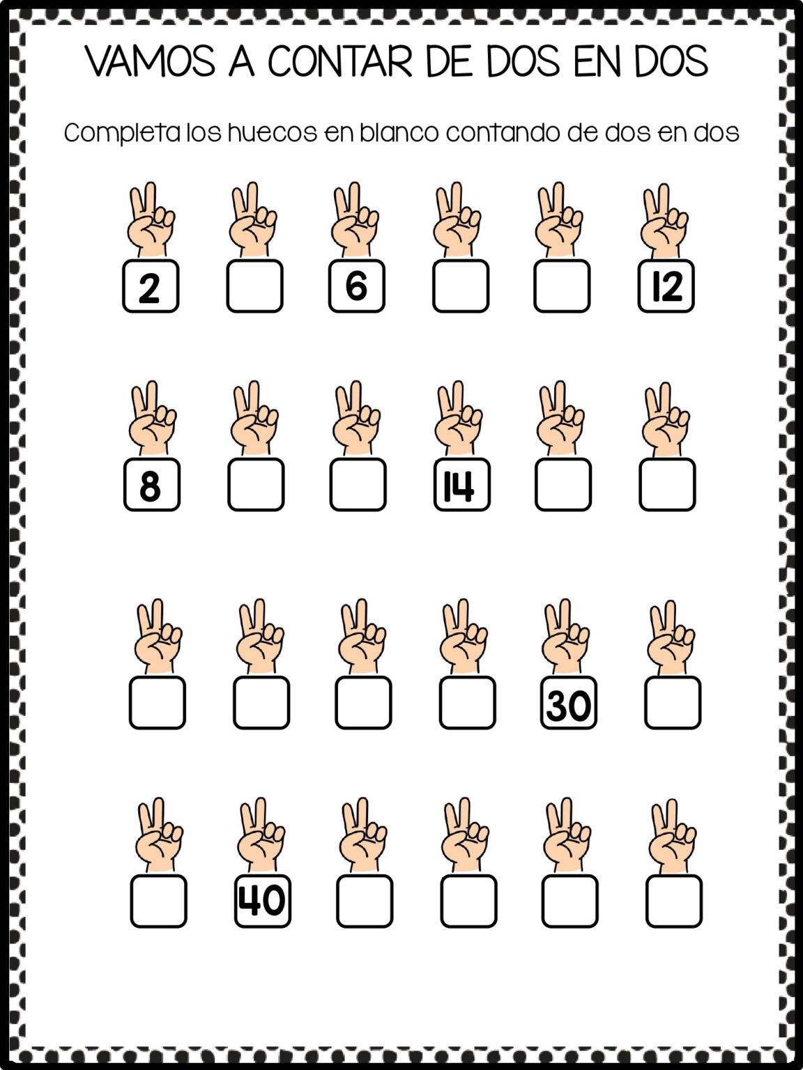 Fichas vamos a contar de dos en dos + plantilla - Orientacion Andujar