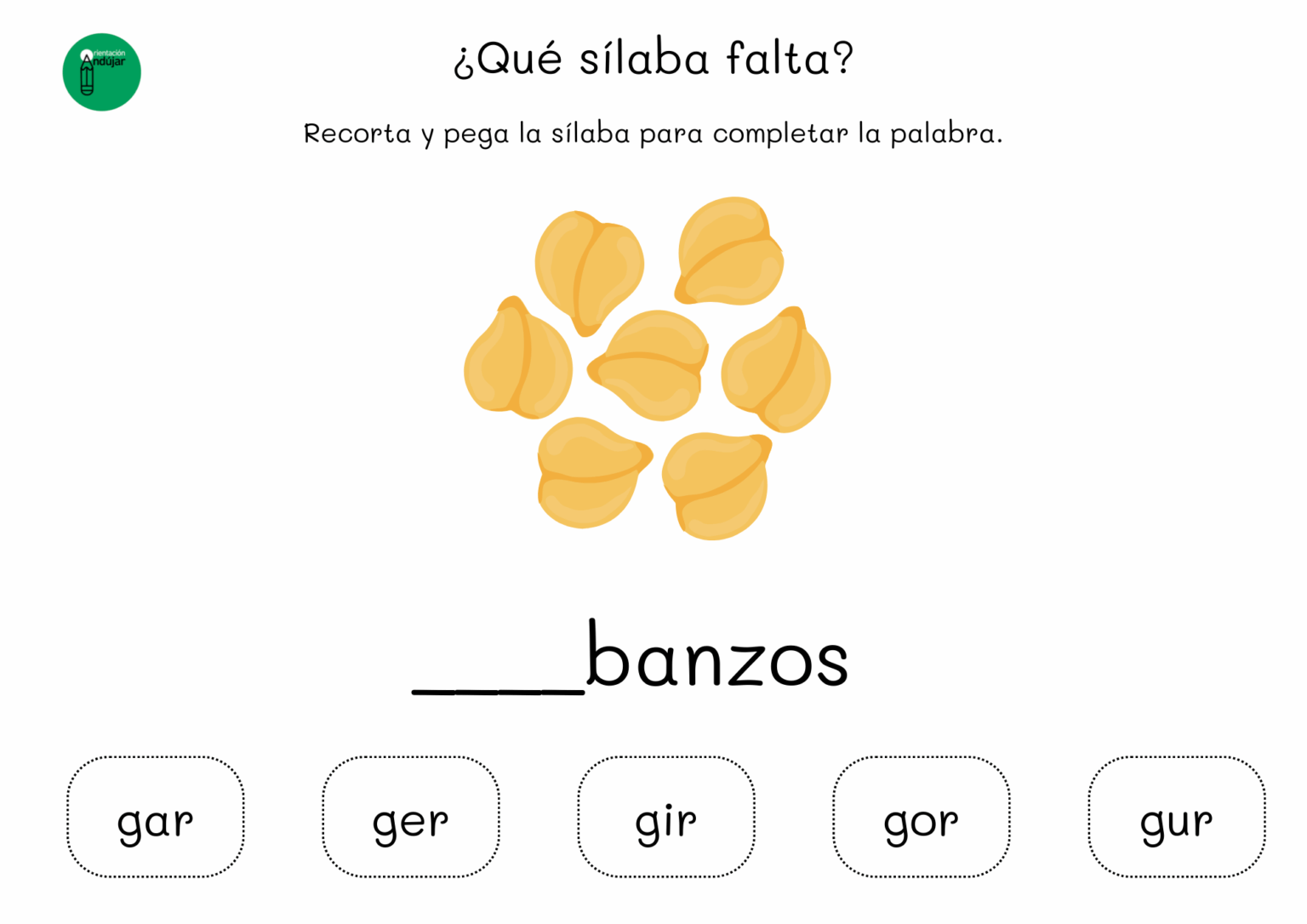 Recurso manipulativo: Completa la sílaba mixta con R - Orientacion Andujar