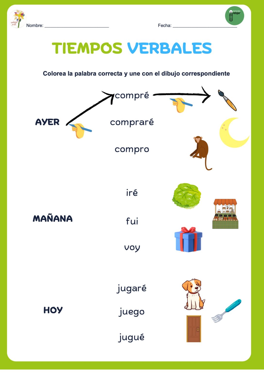 Fichas para trabajar los Tiempos Verbales - Orientacion Andujar