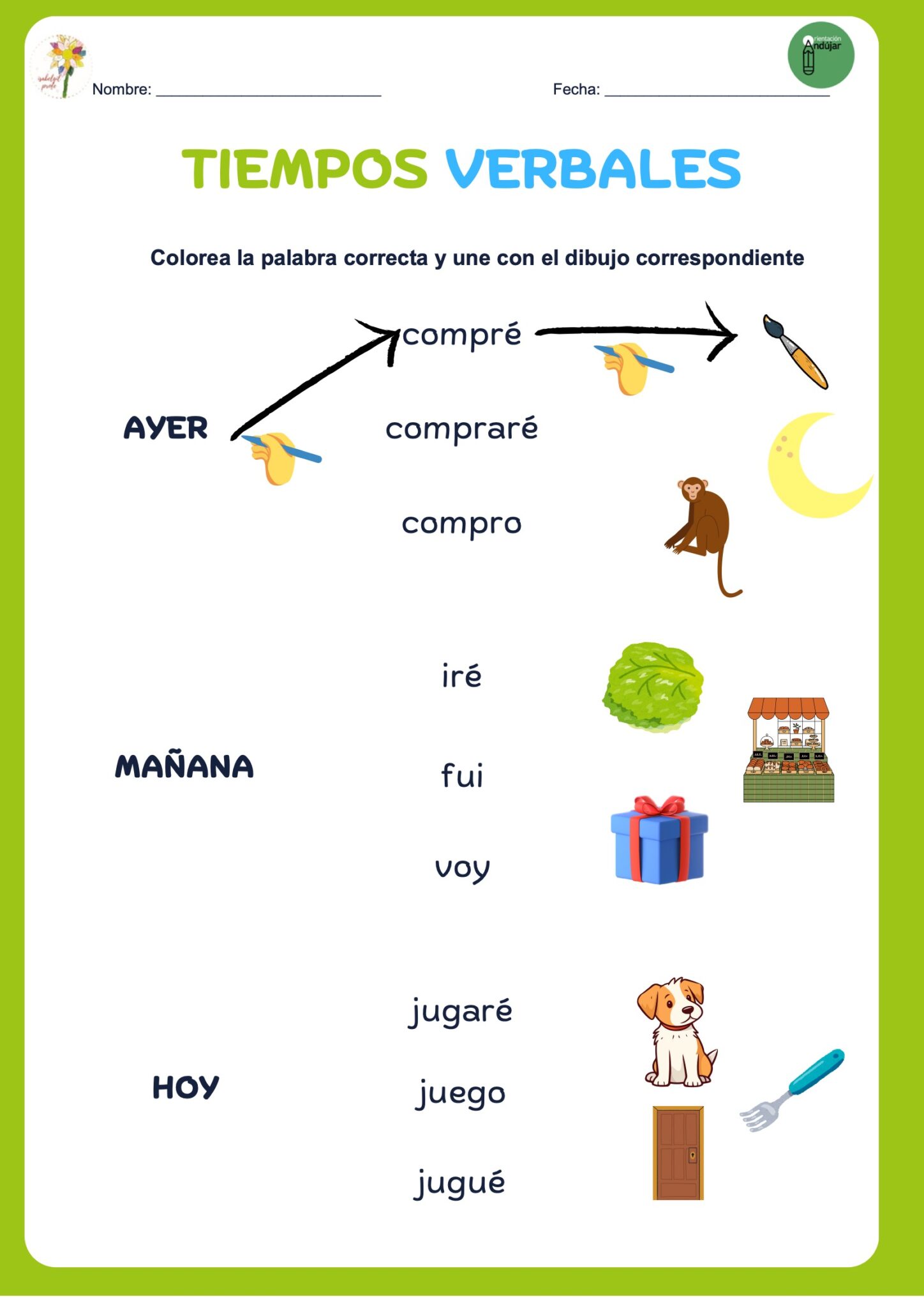 Fichas para trabajar los Tiempos Verbales - Orientacion Andujar