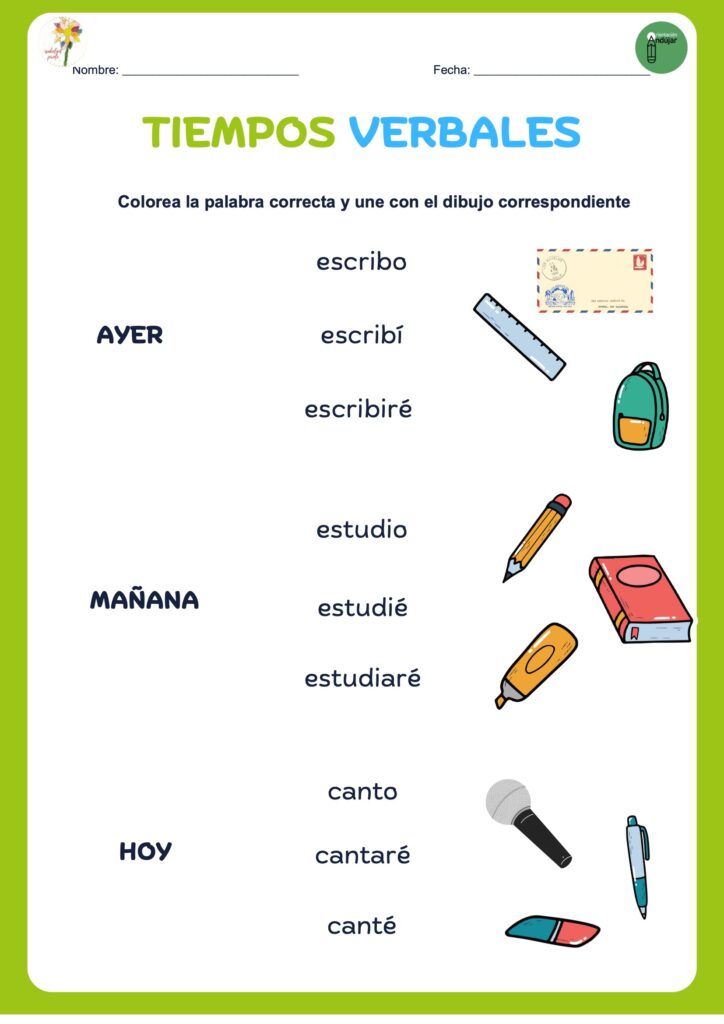 Fichas para trabajar los Tiempos Verbales - Orientacion Andujar