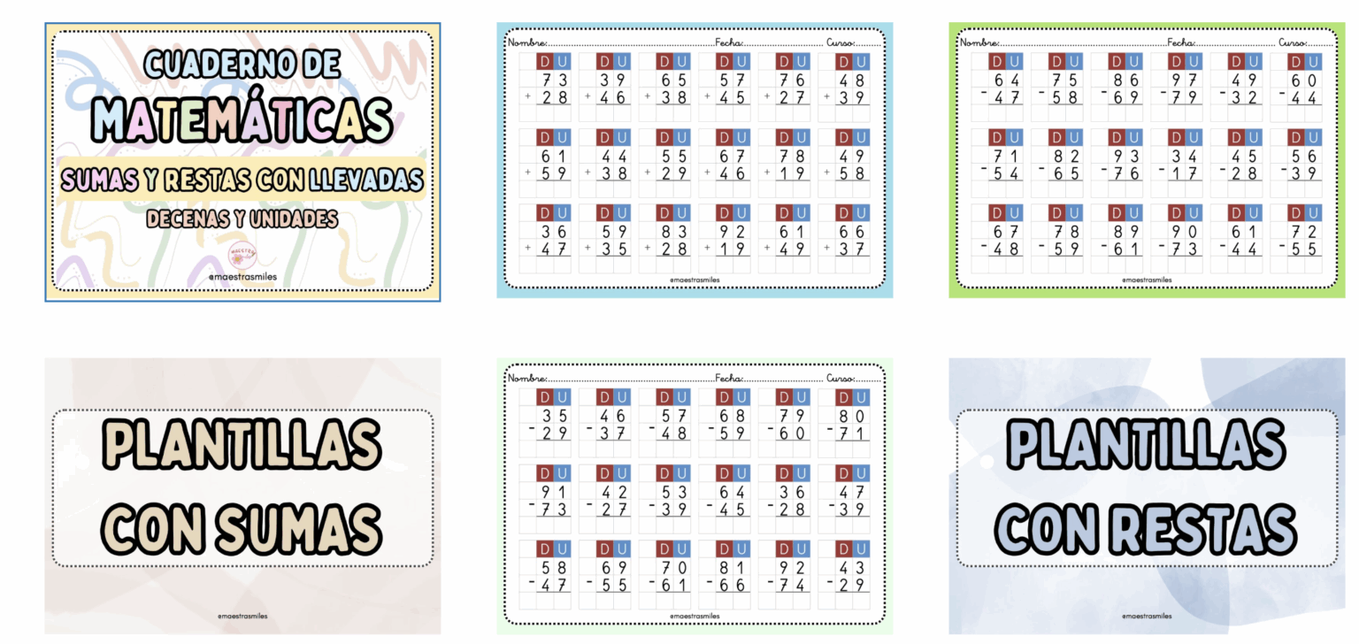 Cuadernillo sumas y restas de numeros de 3 cifras -Orientacion Andujar