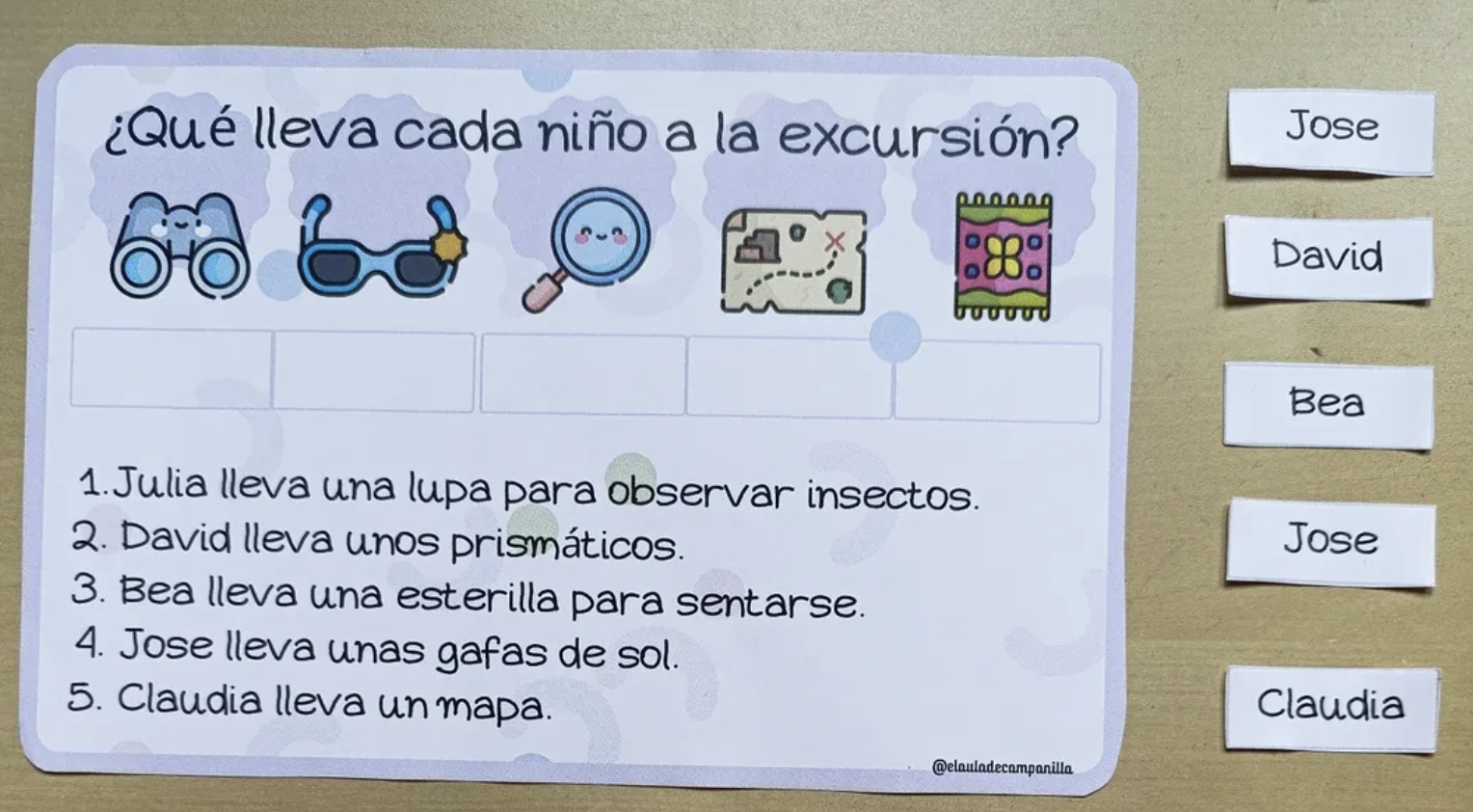 Comprensión lectora ¿Qué lleva cada niño a la excursión? - Orientacion ...