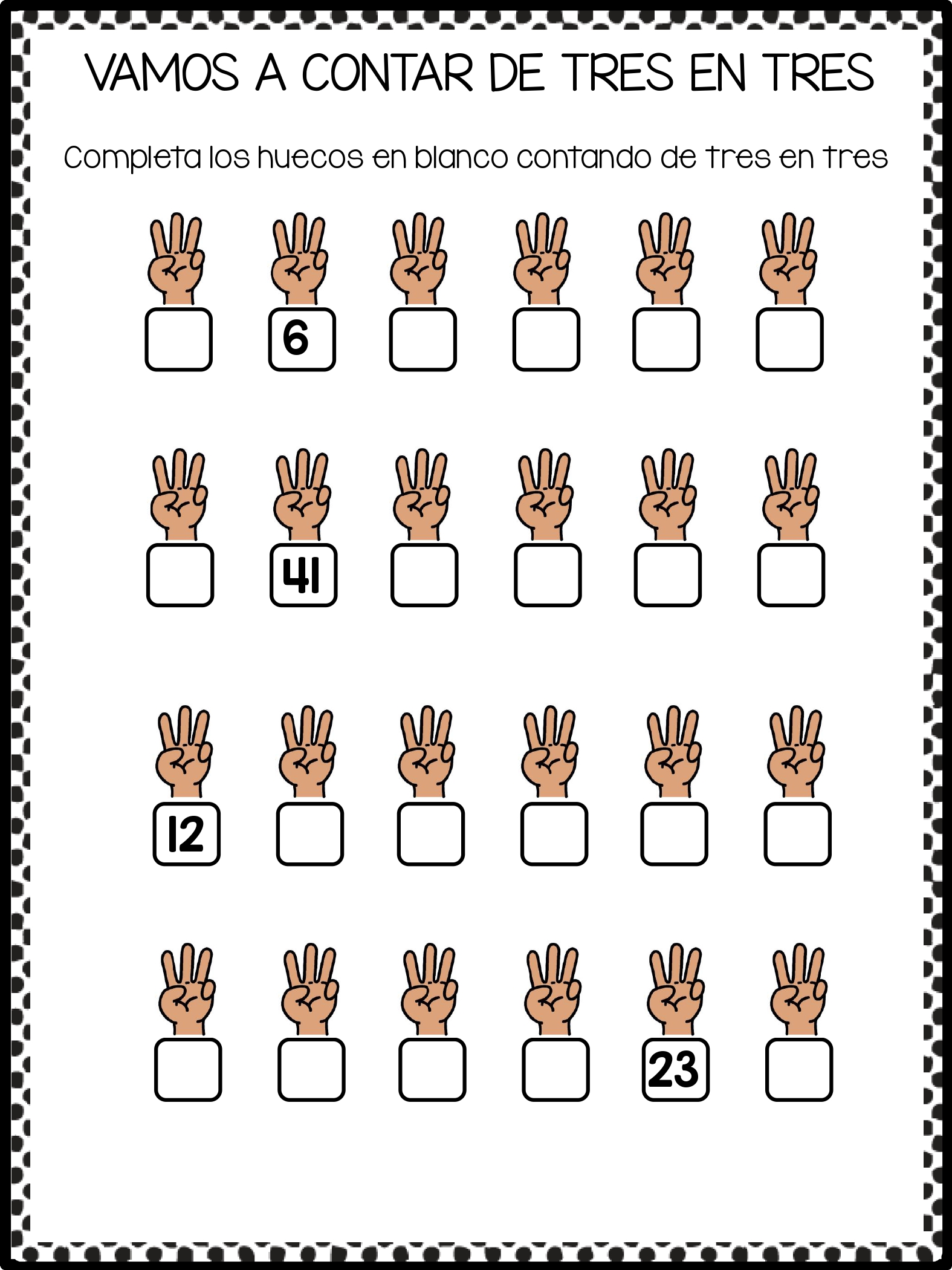 Fichas vamos a contar de tres en tres - Orientacion Andujar