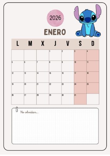 LILO Y STICH CALENDARIO CURSO 2025-2026 - Orientacion Andujar