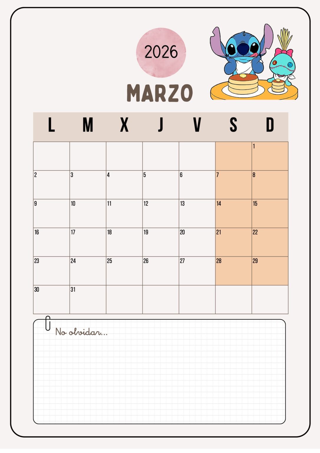 LILO Y STICH CALENDARIO CURSO 2025-2026 - Orientacion Andujar