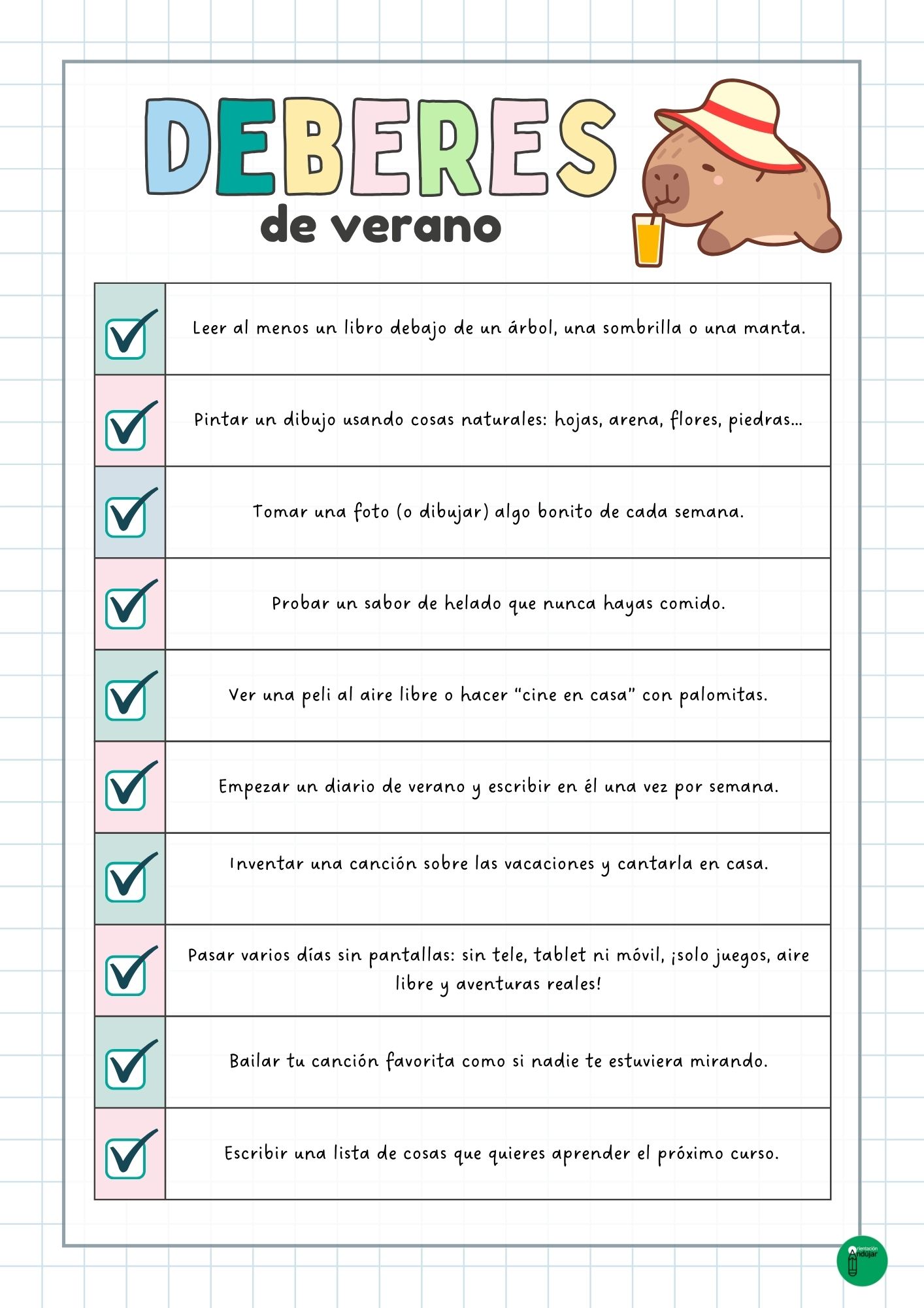 Listado de bonito deberes para verano - Orientacion Andujar