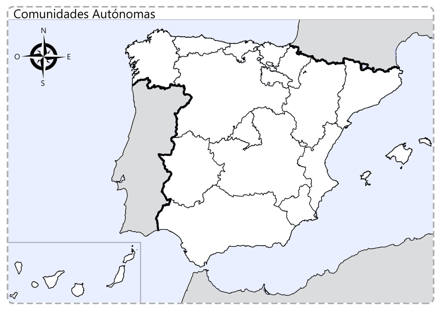 Geografía. Mapa mudo España y comunidades - Orientacion Andujar