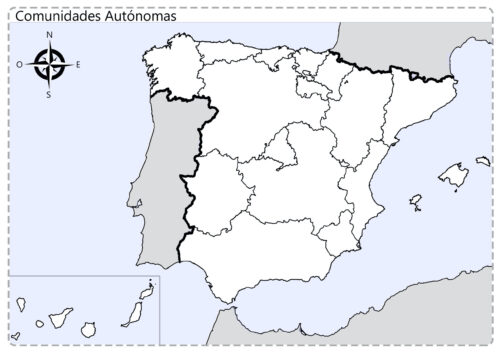 Geografía. Mapa mudo España y comunidades - Orientacion Andujar