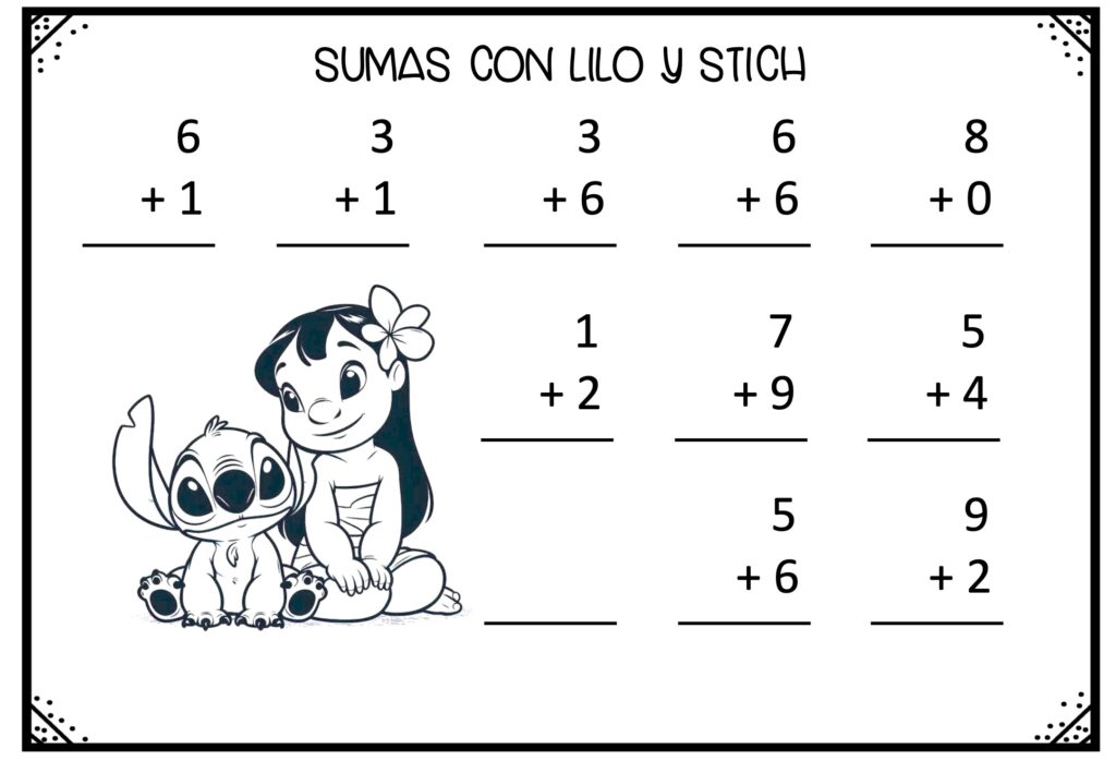 Cuadernito de sumas de 1 y 2 cifras con Lilo y Stitch - Actividades de ...