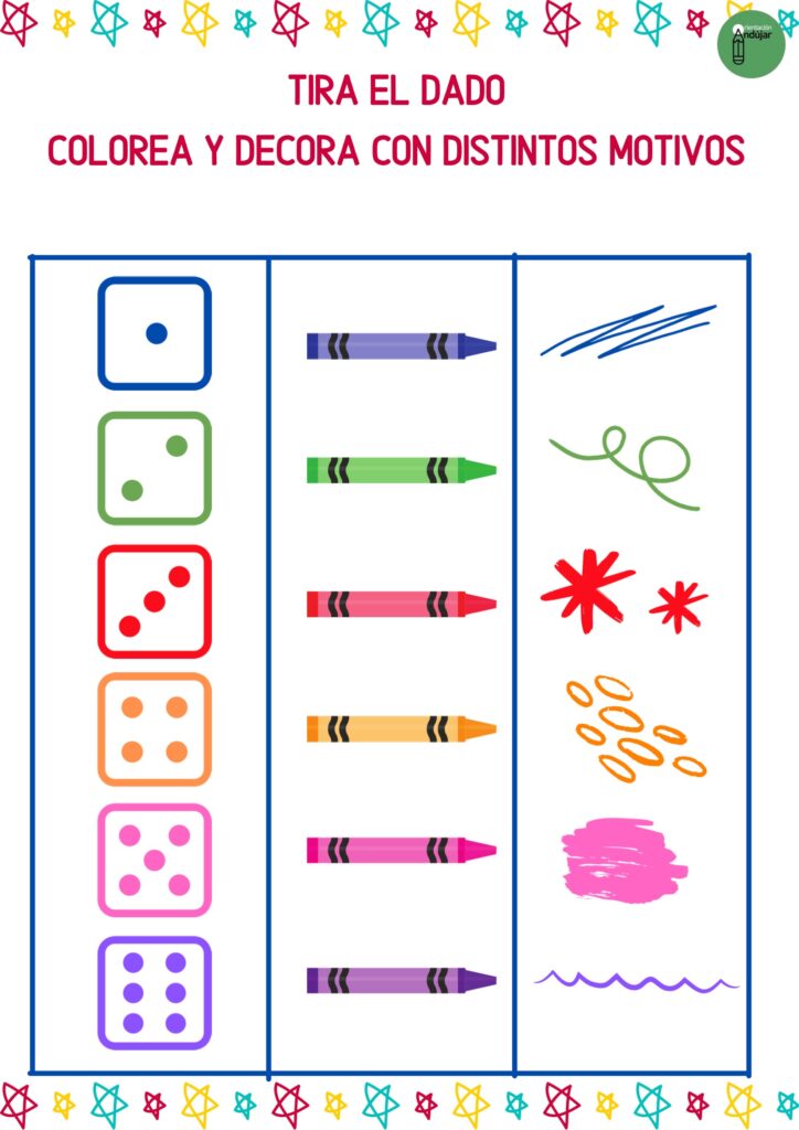 Tira el dado, decora y colorea. Verano - Orientacion Andujar