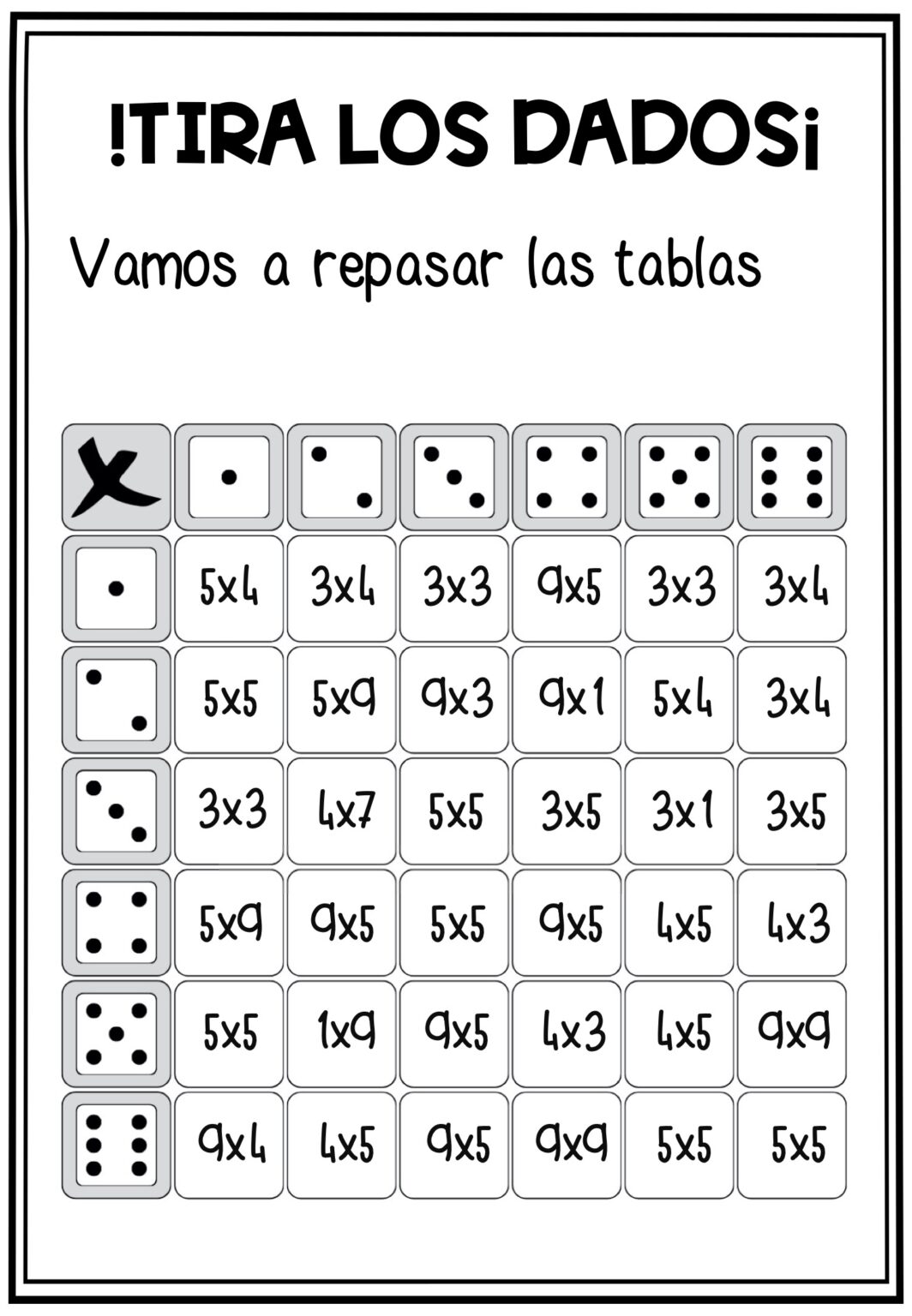 Tira los dados y multiplica repasamos las tablas - Orientacion Andujar
