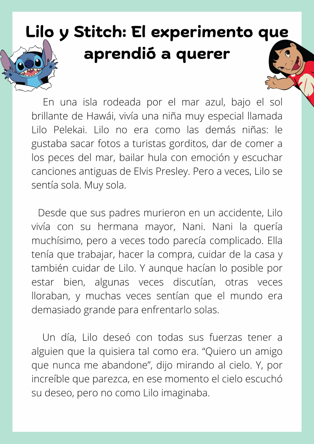 Cuento largo basado en Lilo y Stitch - Orientacion Andujar