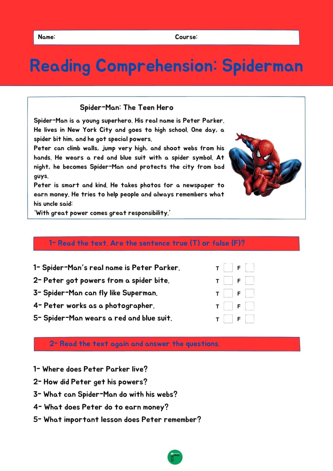 Fichas de Comprensión Lectora en Inglés de Superhéroes - Orientacion ...