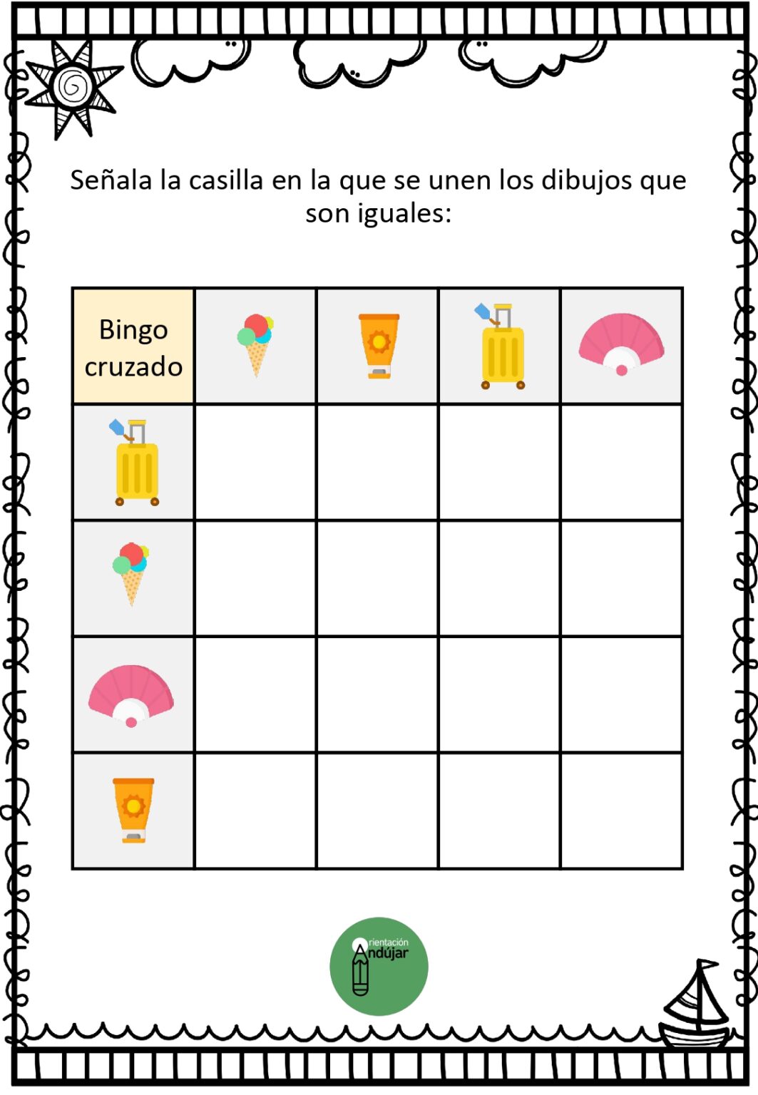 Bingo Cruzado de Verano trabajamos la atención - Orientacion Andujar