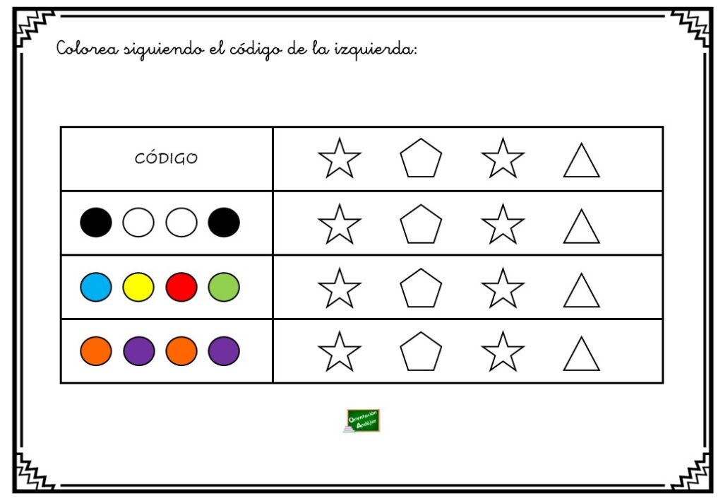 Fichas de atención: Colorea siguiendo el código - Orientacion Andujar