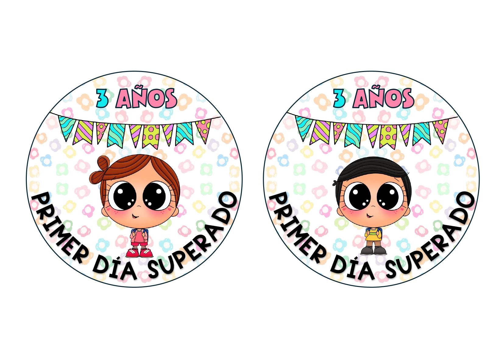 PRIMER DIA EN INFANTIL SUPERADO STICKERS PEGATINAS EDITABLE ...