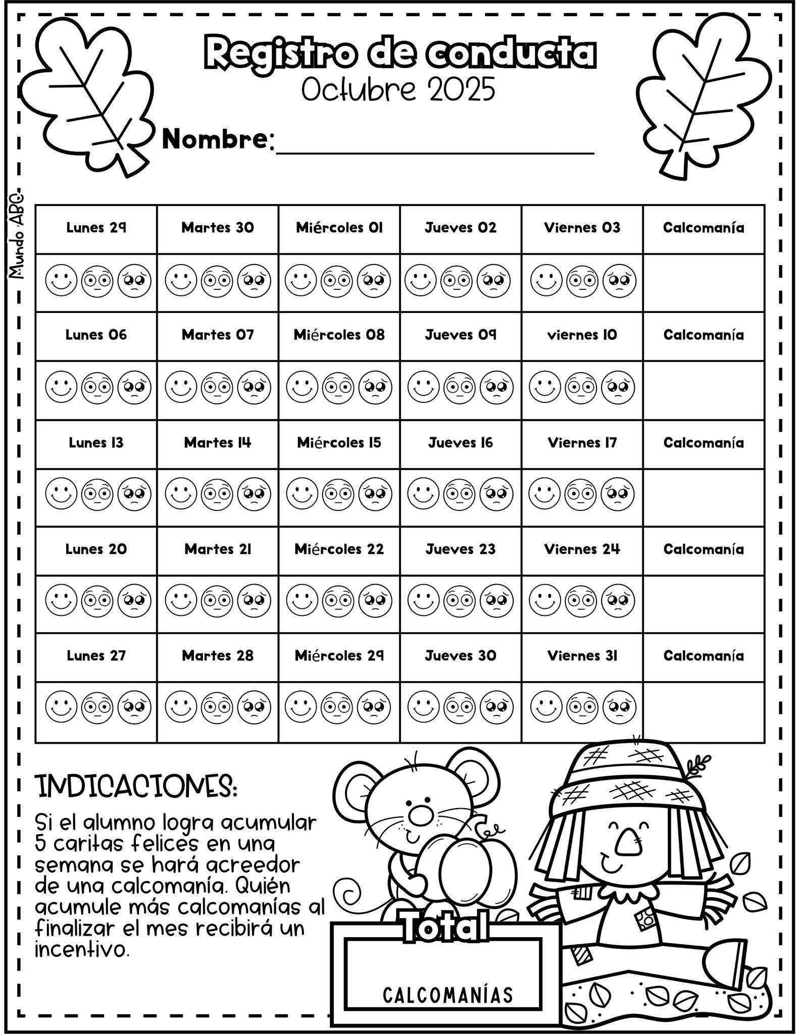 Registro de conducta anual por meses y por alumno curso 2025-2026 (10 ...