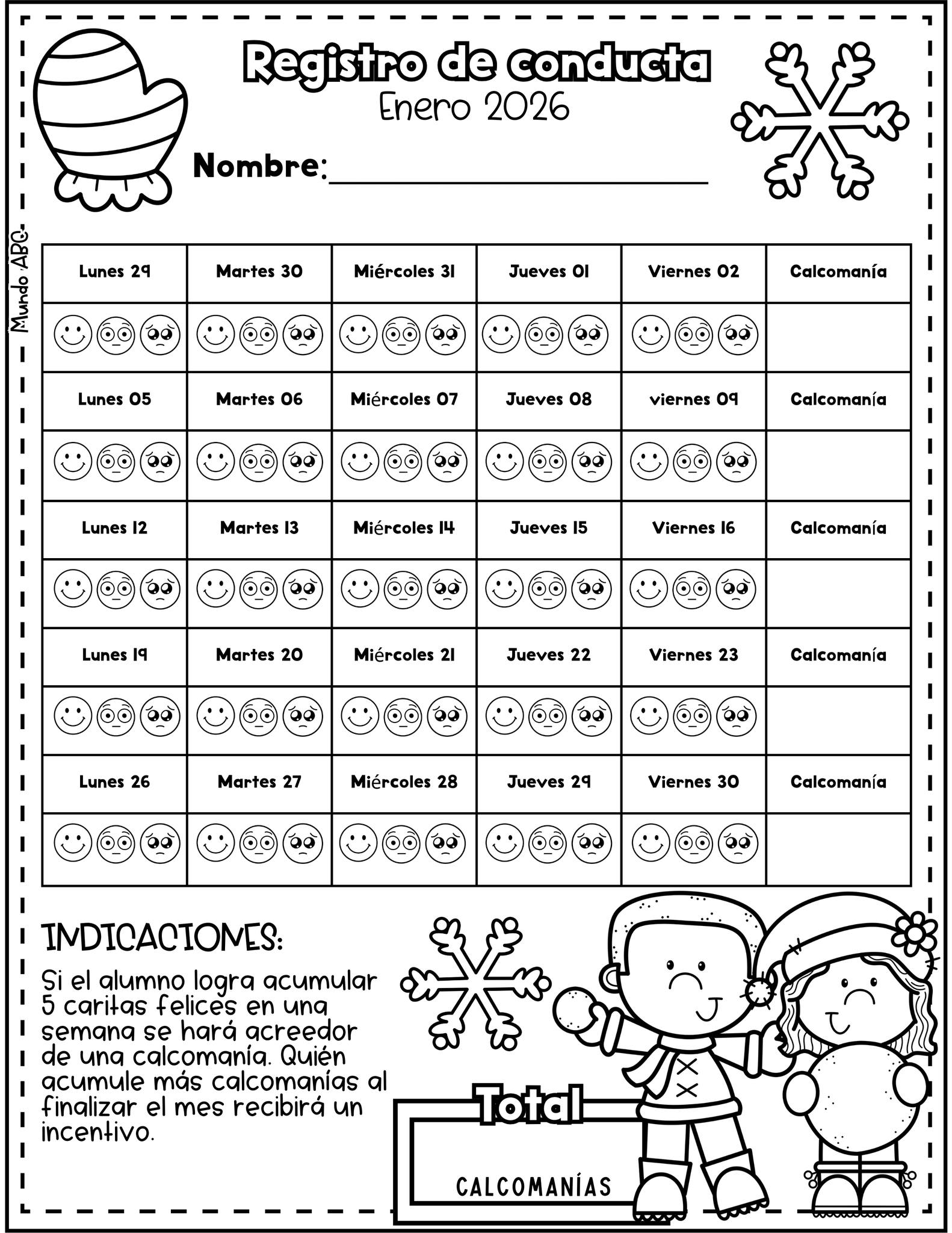 Registro de conducta anual por meses y por alumno curso 2025-2026 (7 ...