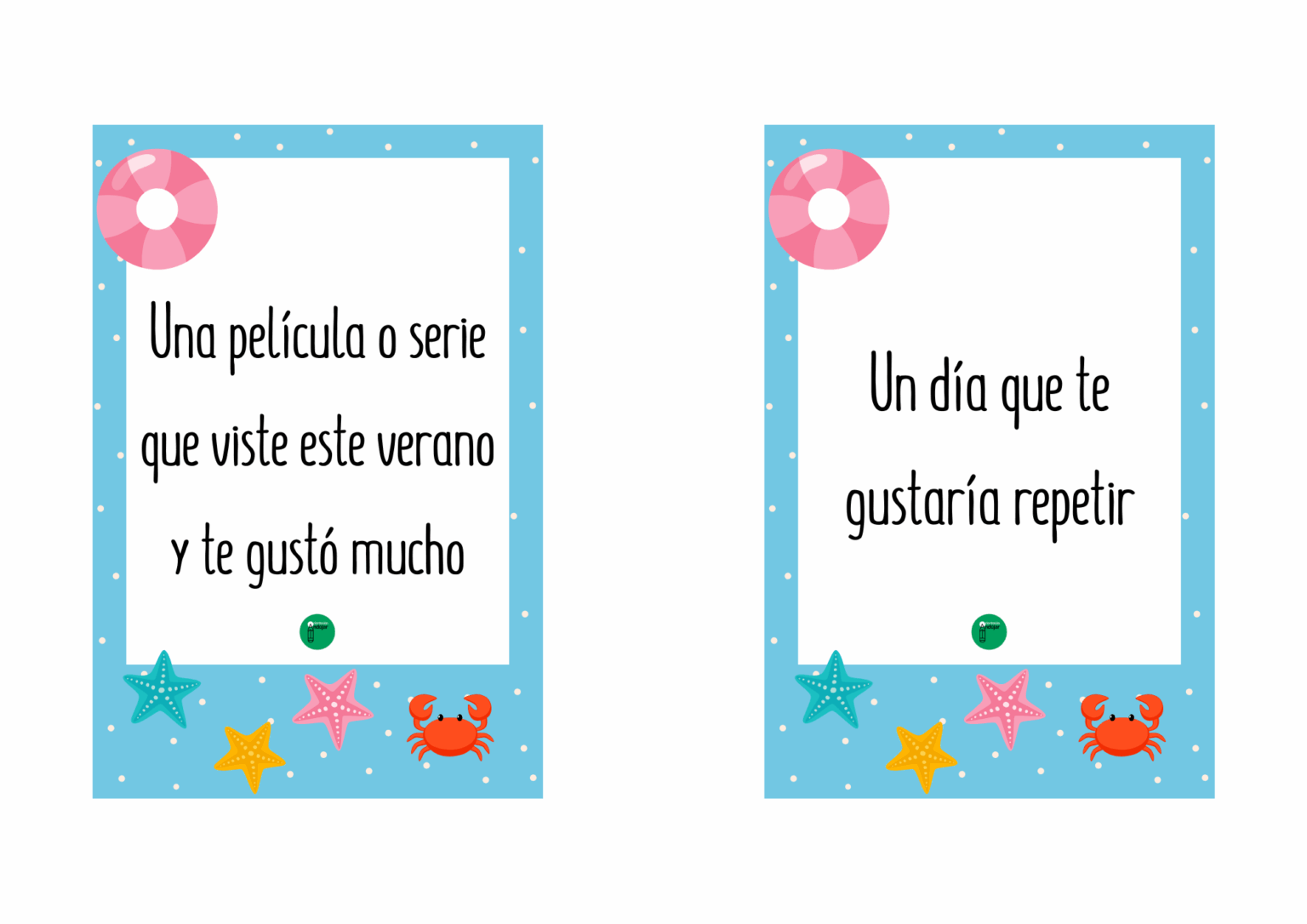 Tarjetas de Expresión Oral sobre Mi Verano - Orientacion Andujar