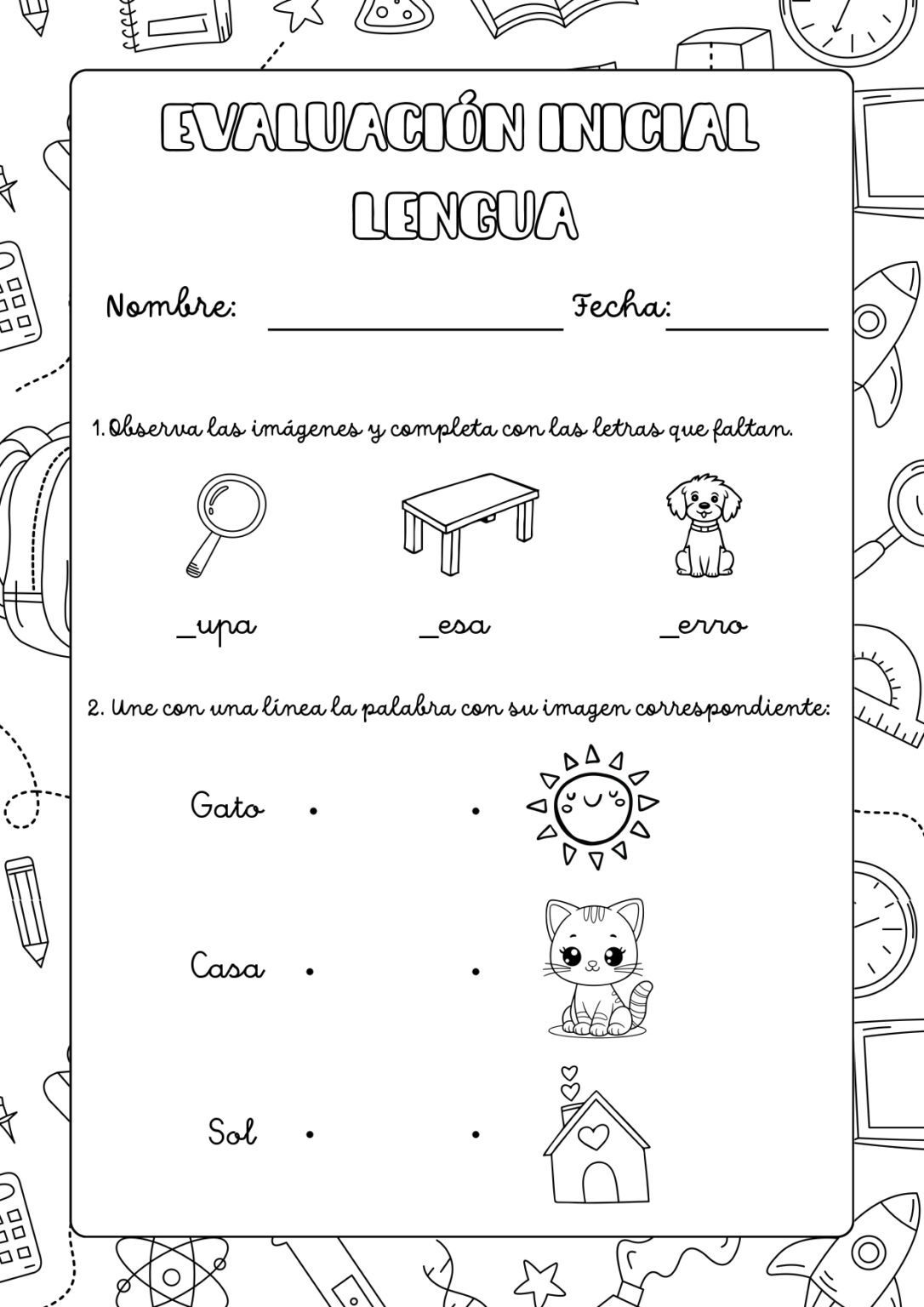 Prueba Inicial Lengua 1º y 2º Primaria - Orientacion Andujar