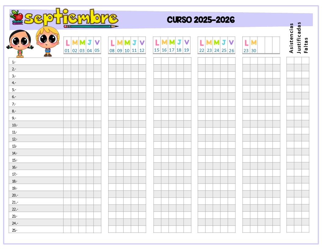 Lista de asistencia editable septiembre 2025 - Orientacion Andujar