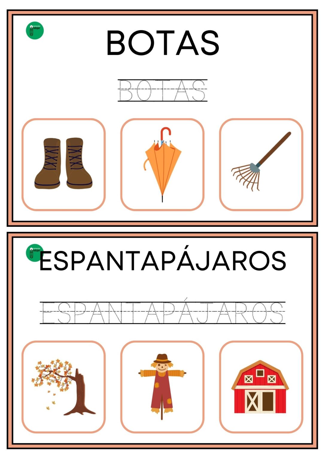 Tarjetas de lectoescritura con palabras de otoño: Lee, escribe y ...