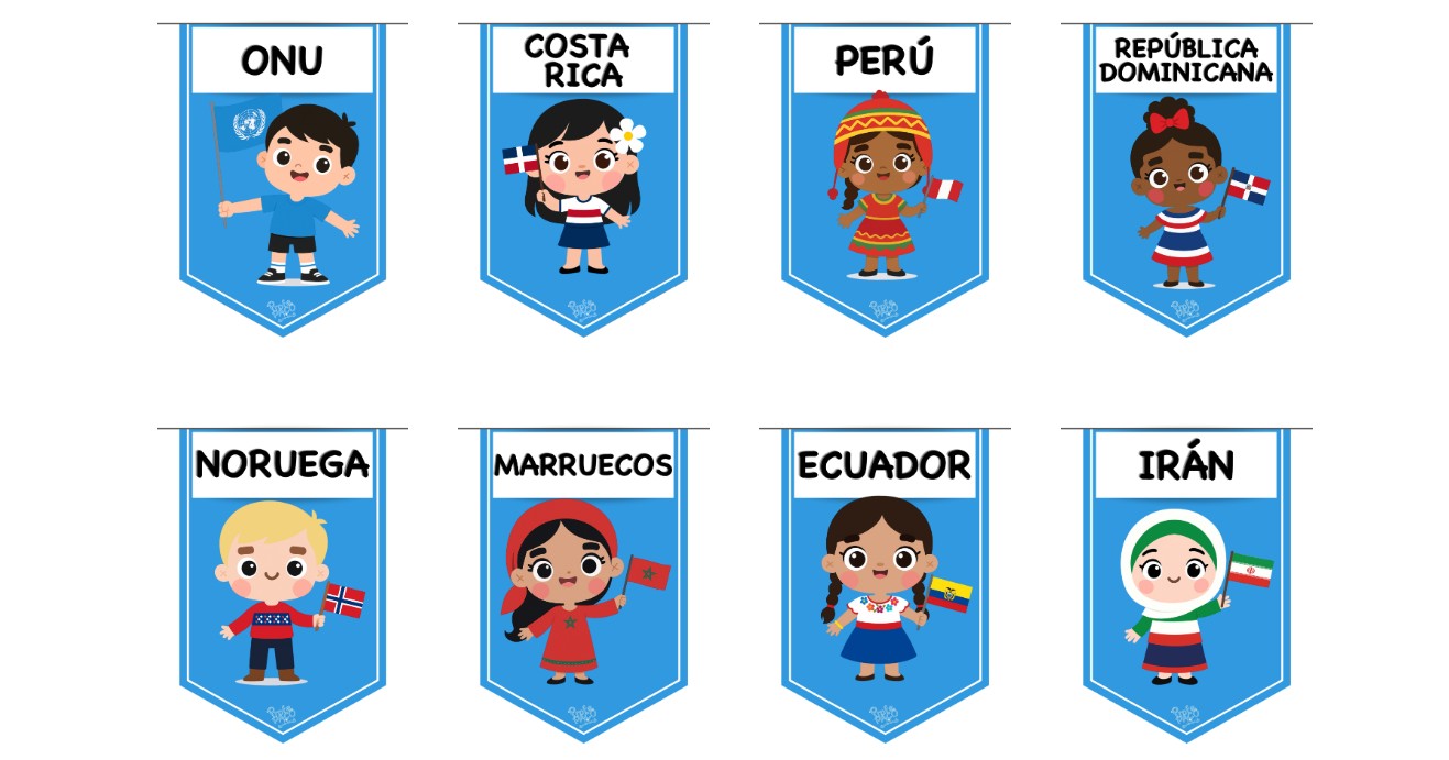 Día ONU 24 octubre banderines niños países para hacer diferentes ...