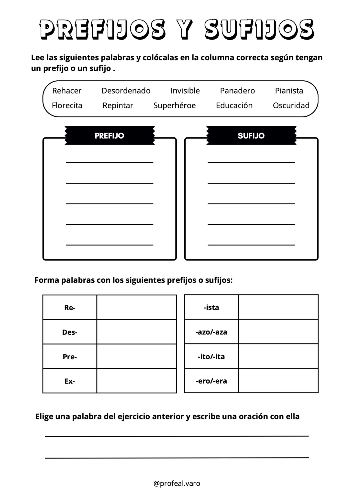 Material para trabajar PREFIJOS Y SUFIJOS - Orientacion Andujar