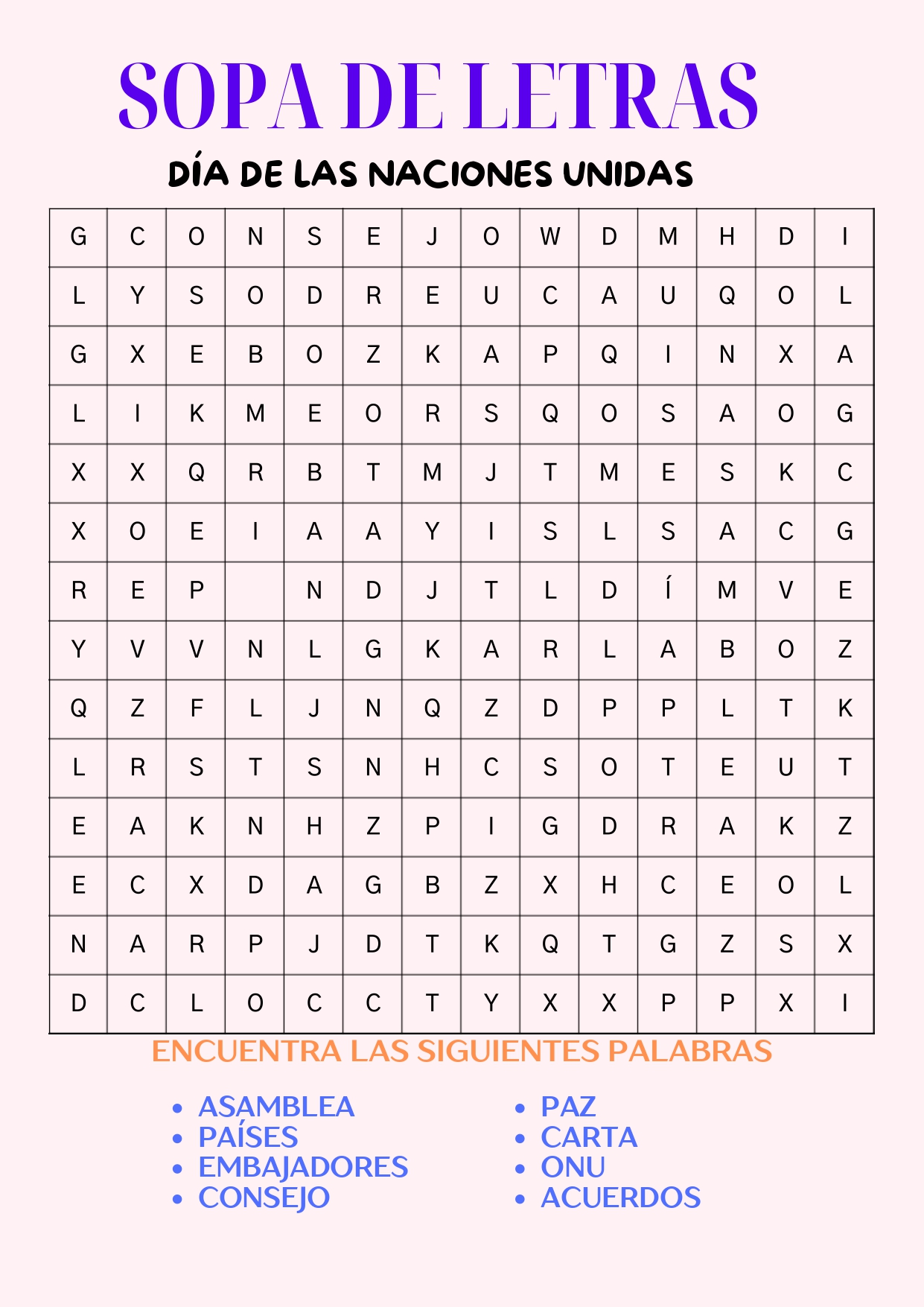 Pasatiempos DÍA ONU - Orientacion Andujar