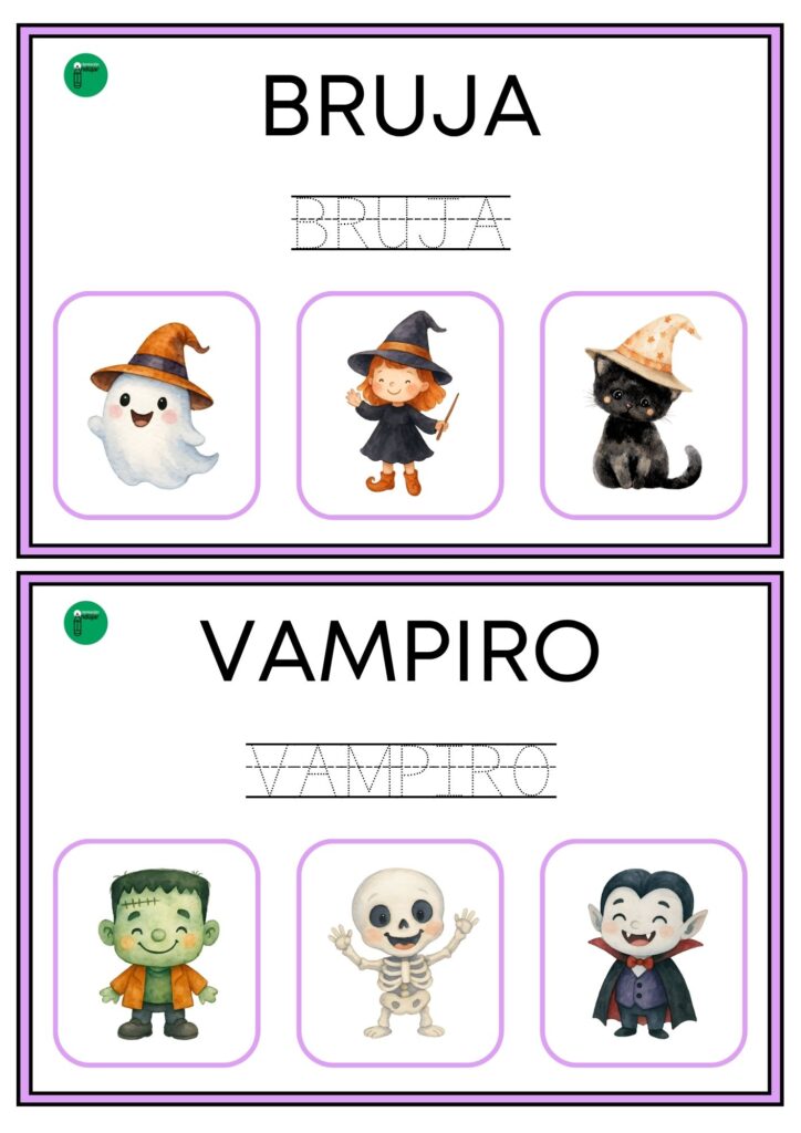 Tarjetas de lectoescritura con vocabulario de Halloween - Orientacion ...