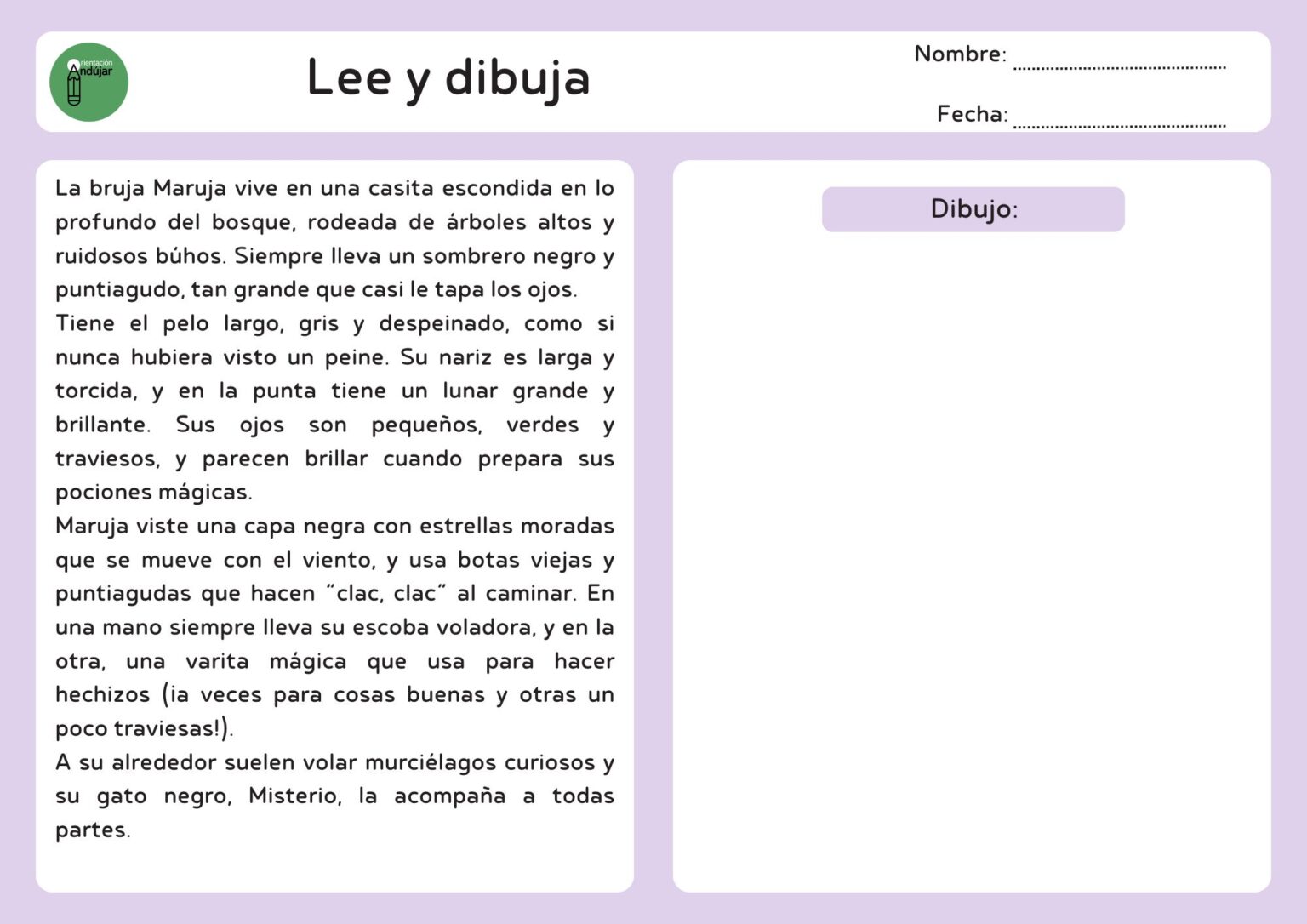 Lee y dibuja los personajes de Halloween - Orientacion Andujar