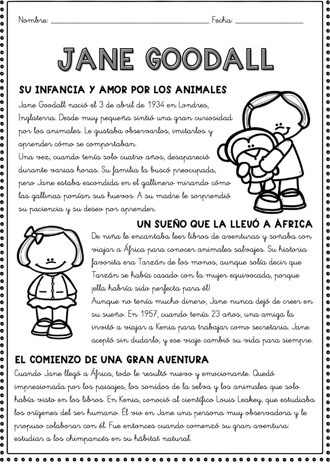 Comprensión Lectora sobre Jane Goodall - Orientacion Andujar