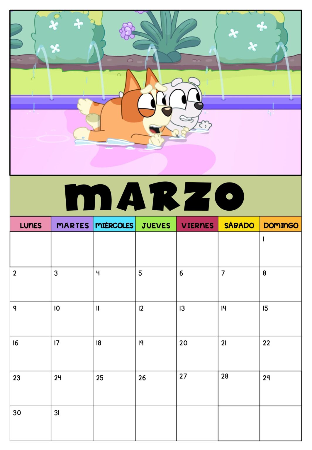 CALENDARIO ANOTACIONES 2026 familia bluey PARA TU CLASE - Orientacion ...