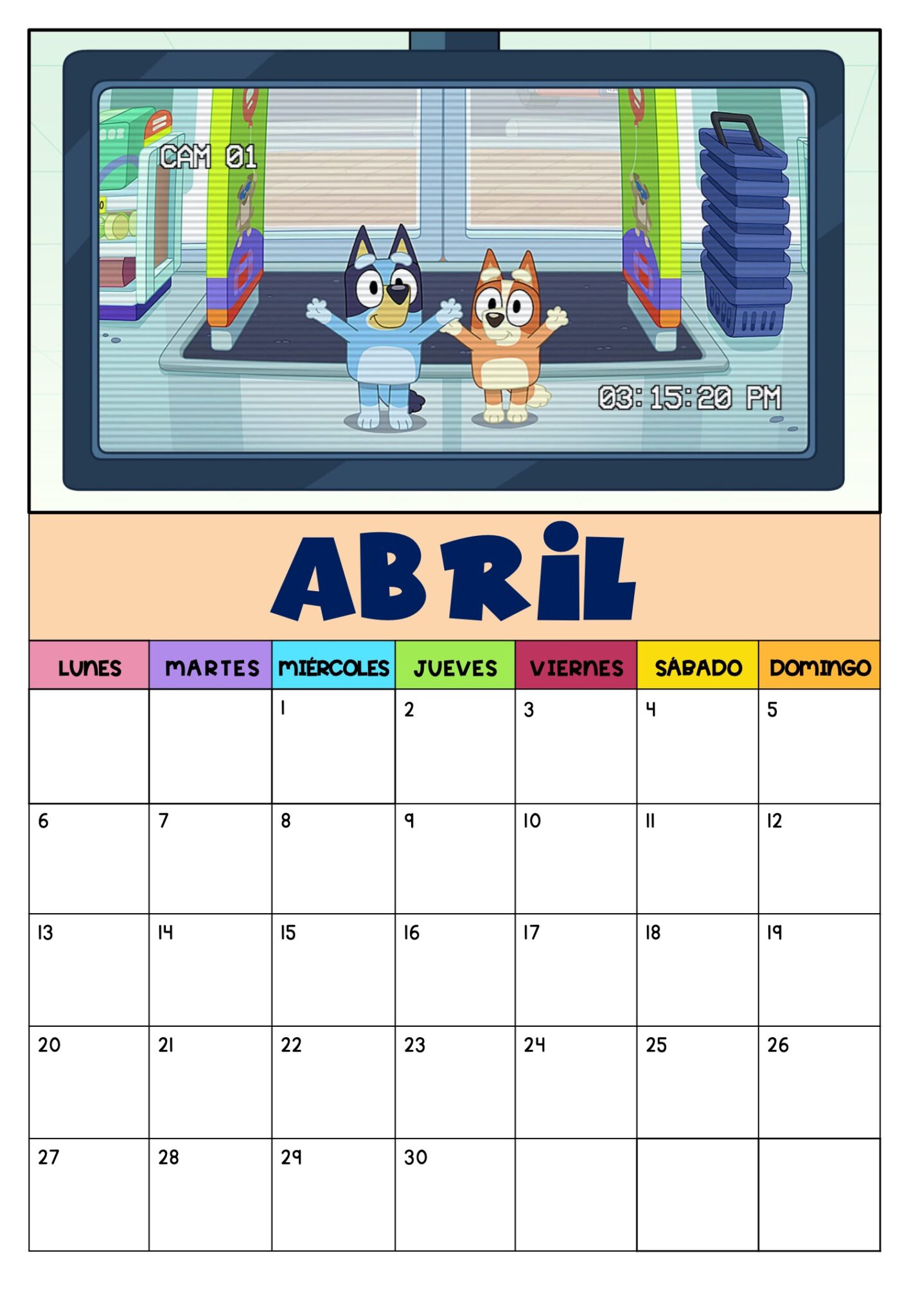 CALENDARIO ANOTACIONES 2026 familia bluey PARA TU CLASE - Orientacion ...