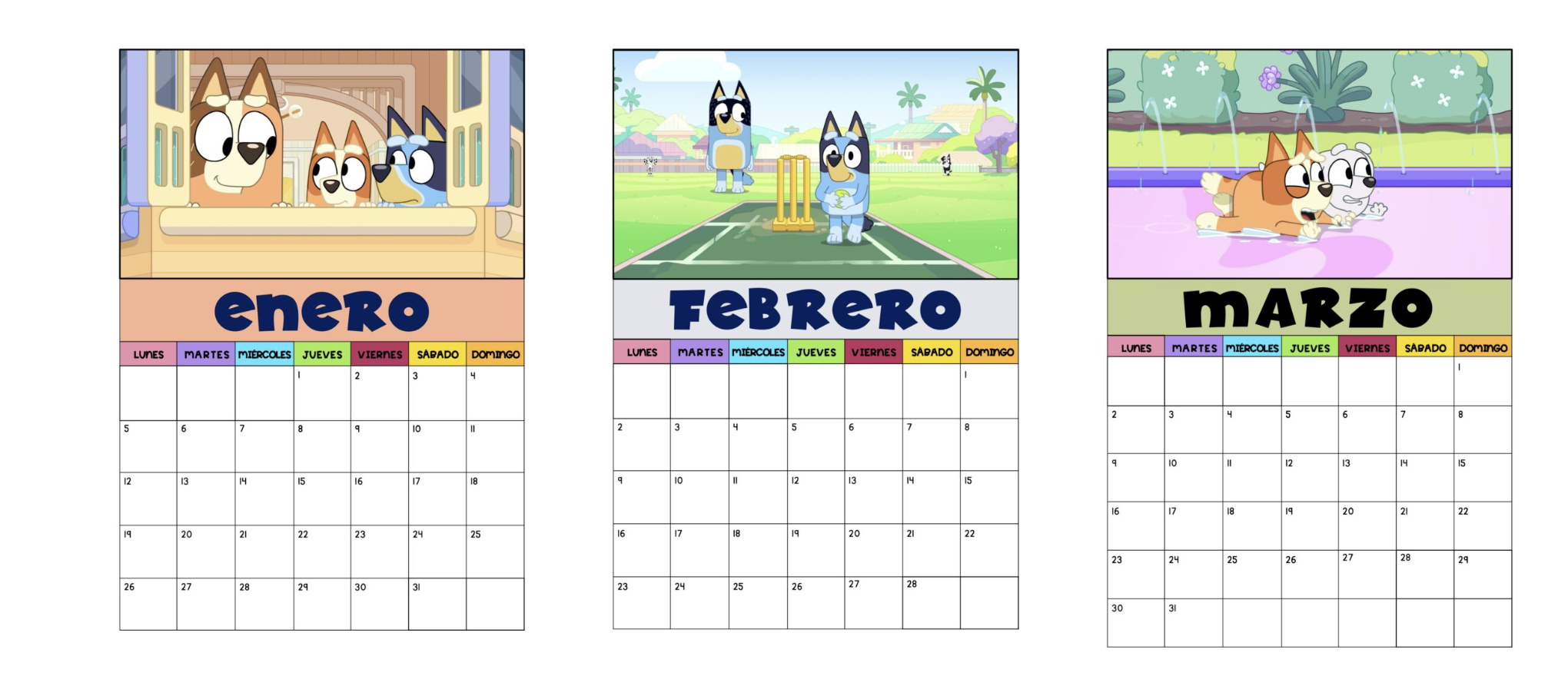 CALENDARIO ANOTACIONES 2026 familia bluey PARA TU CLASE - Orientación ...