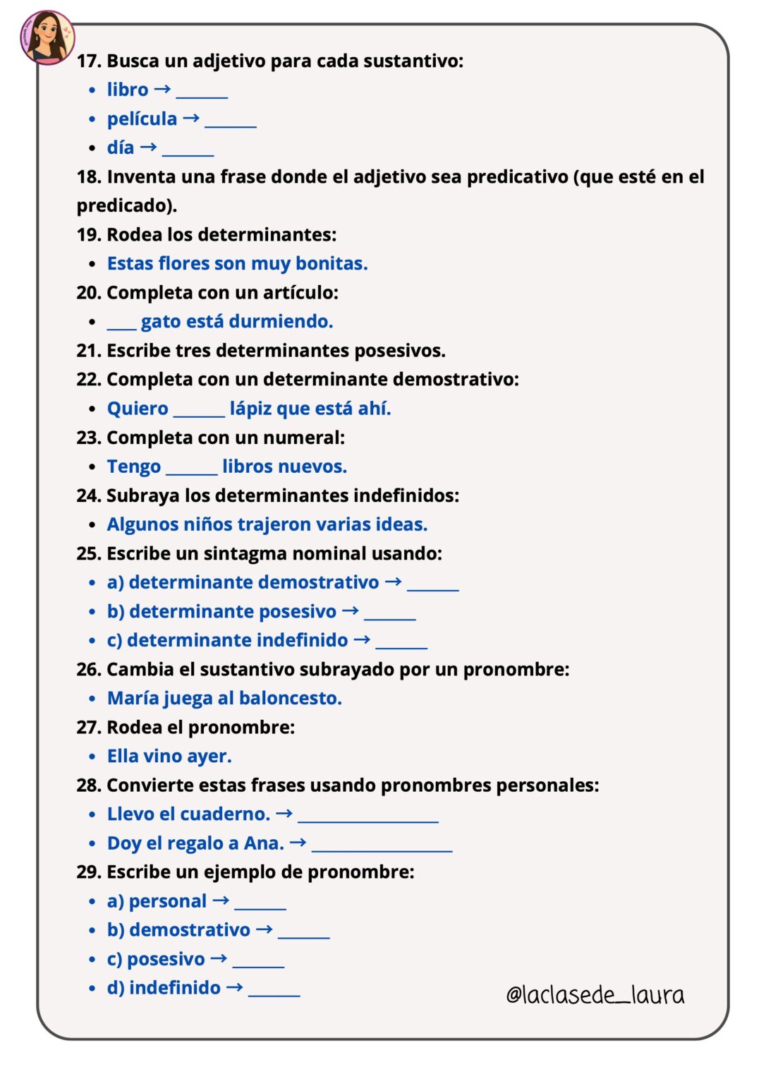 Sencillos juegos y ejercicios para trabajar las categorías gramaticales ...
