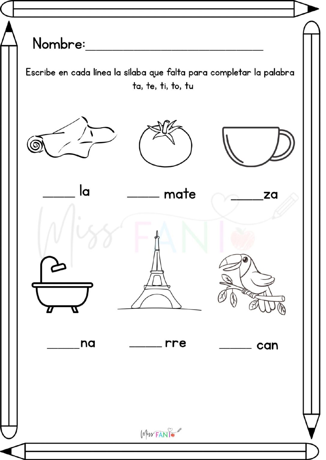 Hojas para trabajar sílabas y lectura de palabras - Orientacion Andujar