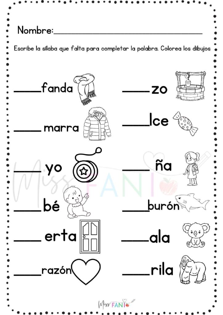 Hojas para trabajar sílabas y lectura de palabras - Orientacion Andujar