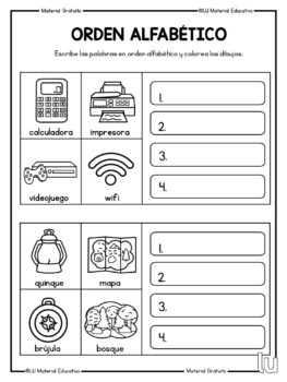 Fichas para trabajar el orden alfabético - Orientacion Andujar
