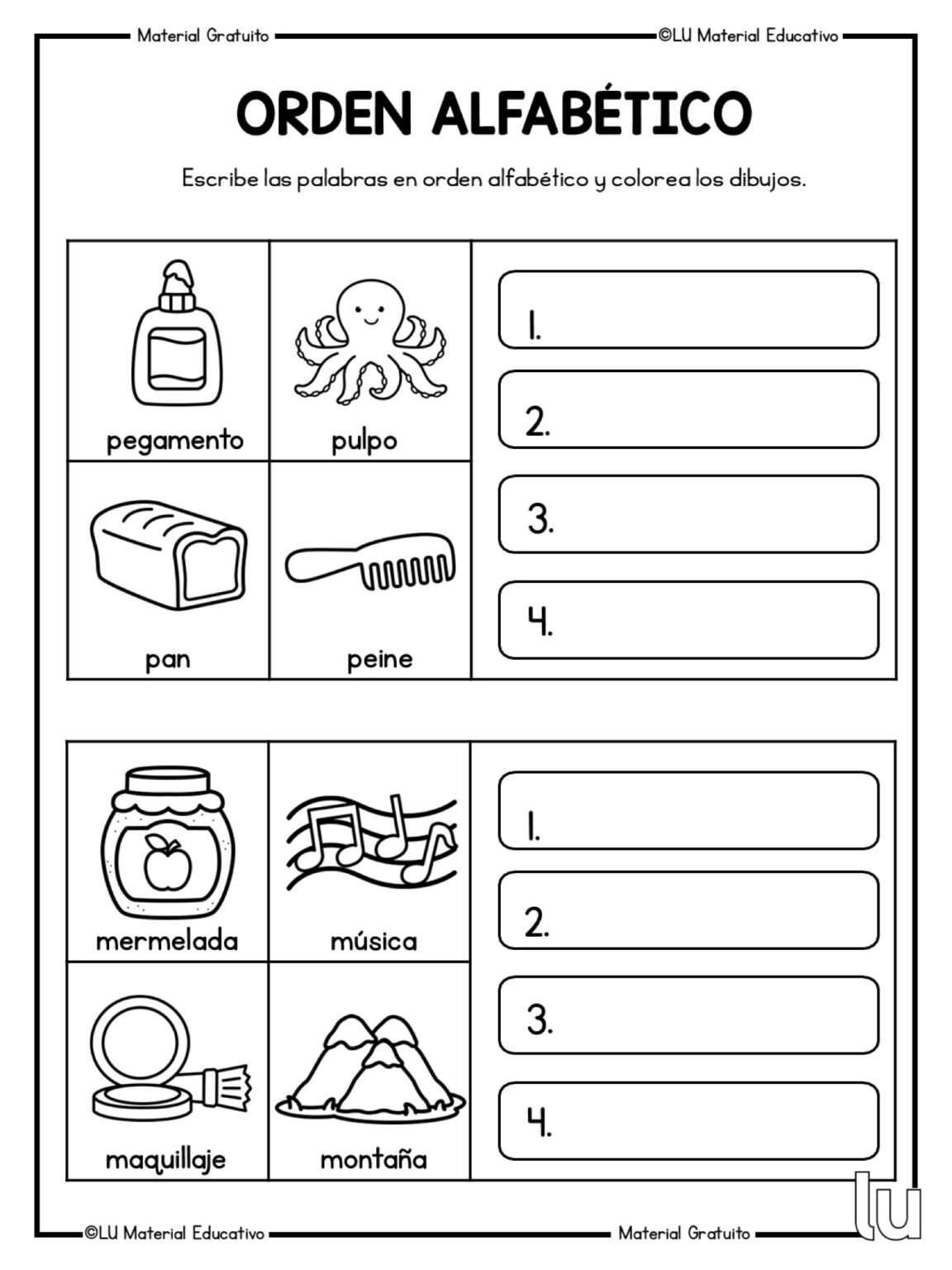 Fichas para trabajar el orden alfabético - Orientacion Andujar