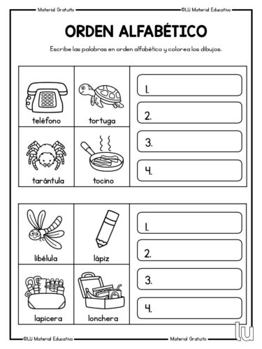 Fichas para trabajar el orden alfabético - Orientacion Andujar
