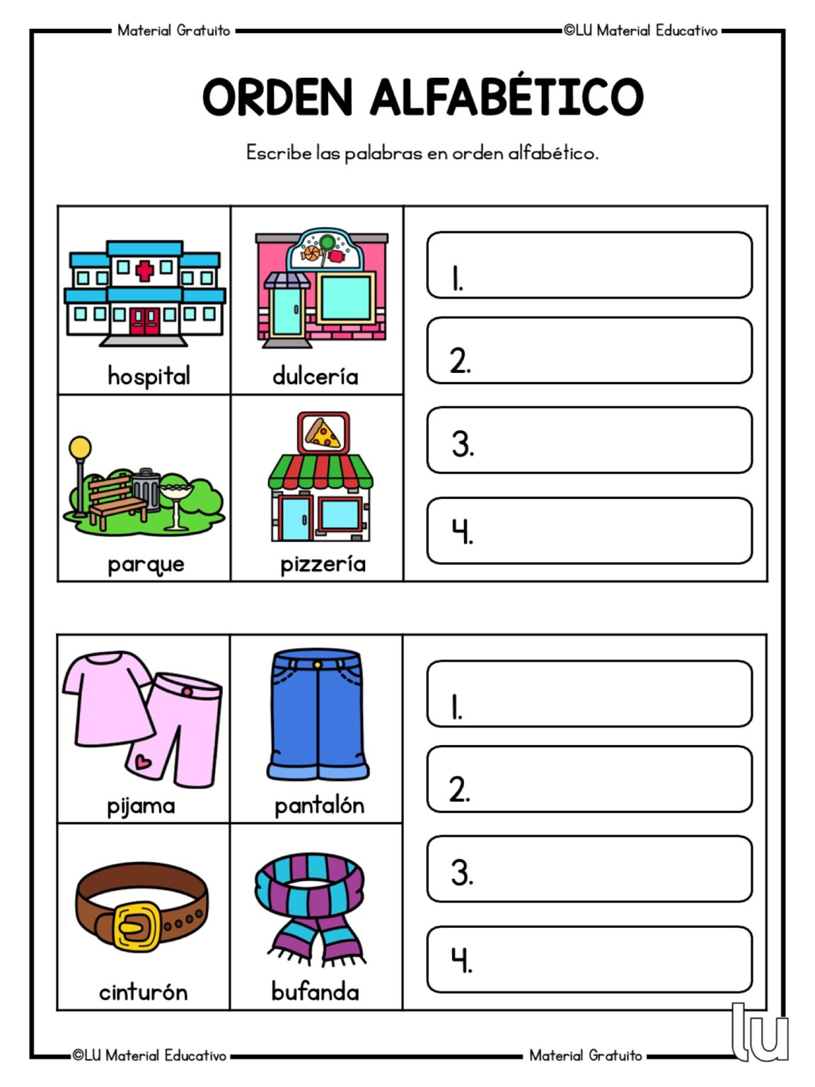 Fichas para trabajar el orden alfabético - Orientacion Andujar