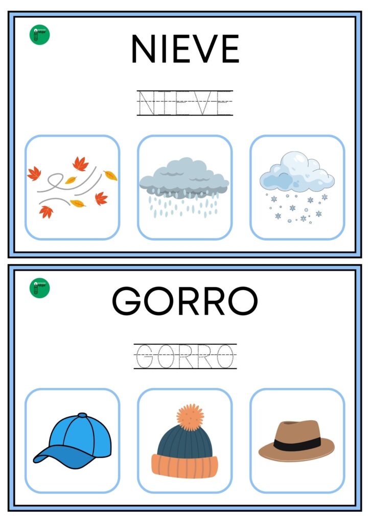 Tarjetas de lectoescritura con palabras de invierno: Lee, escribe y ...
