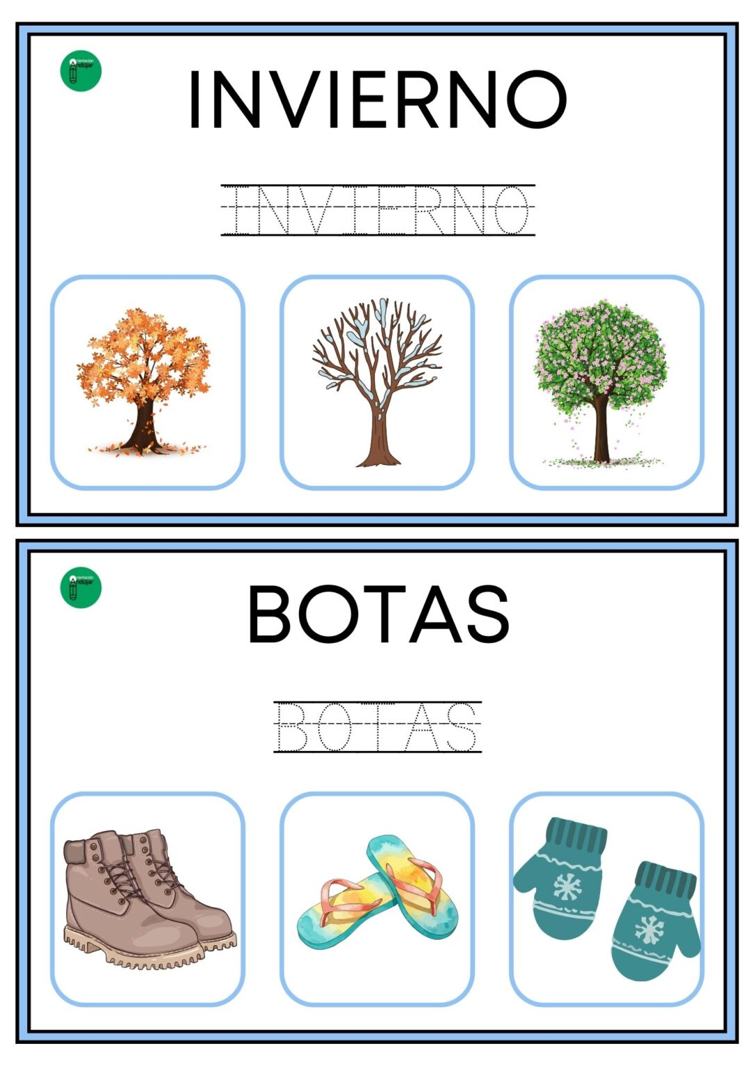 Tarjetas de lectoescritura con palabras de invierno: Lee, escribe y ...