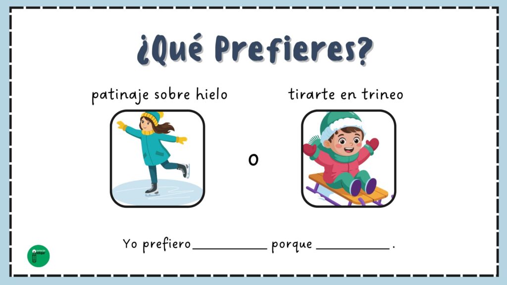 Juego de expresión oral con temática de invierno: ¿Qué prefieres ...