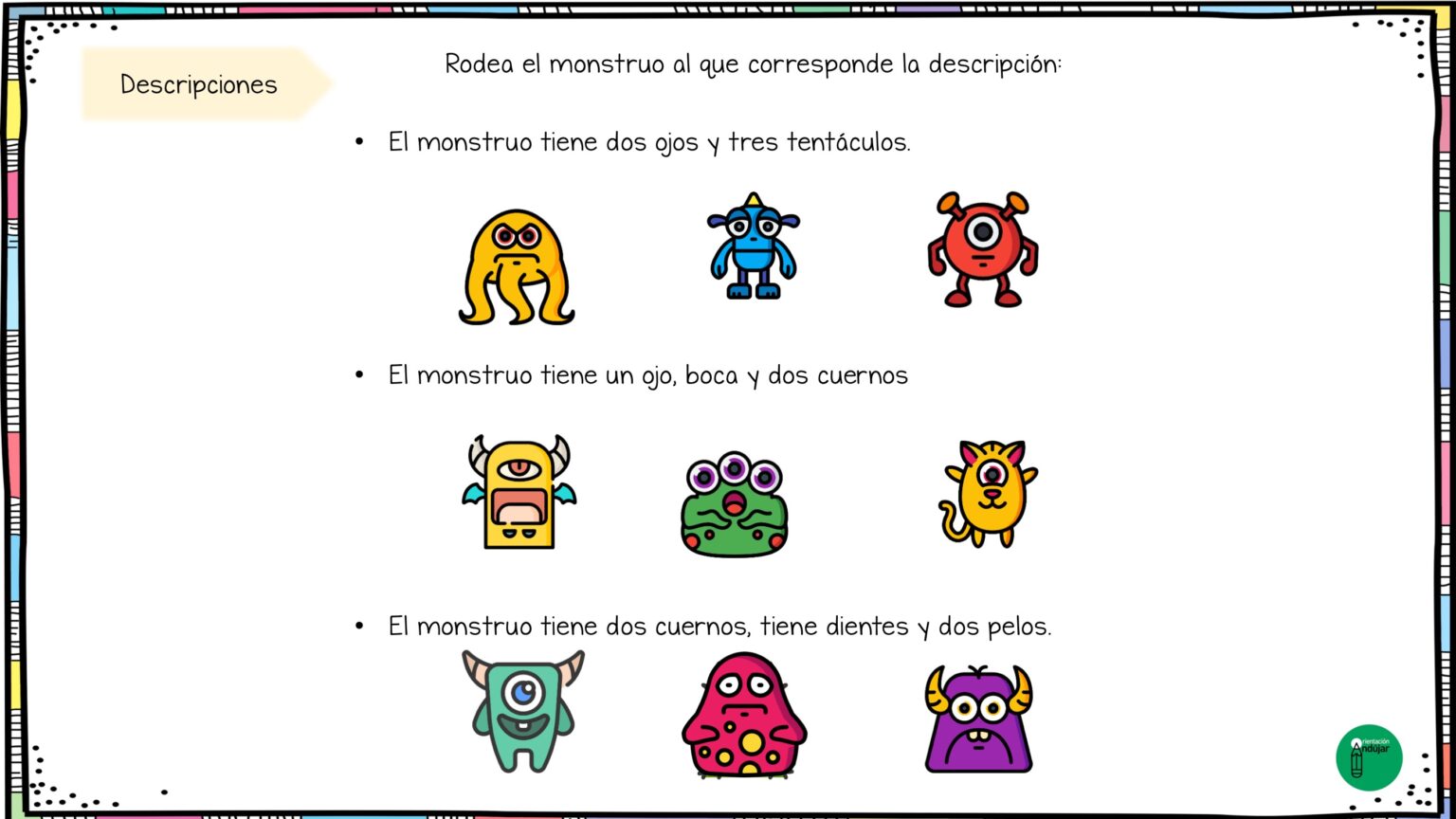 Fichas de comprensión lectora con descripciones - Orientacion Andujar